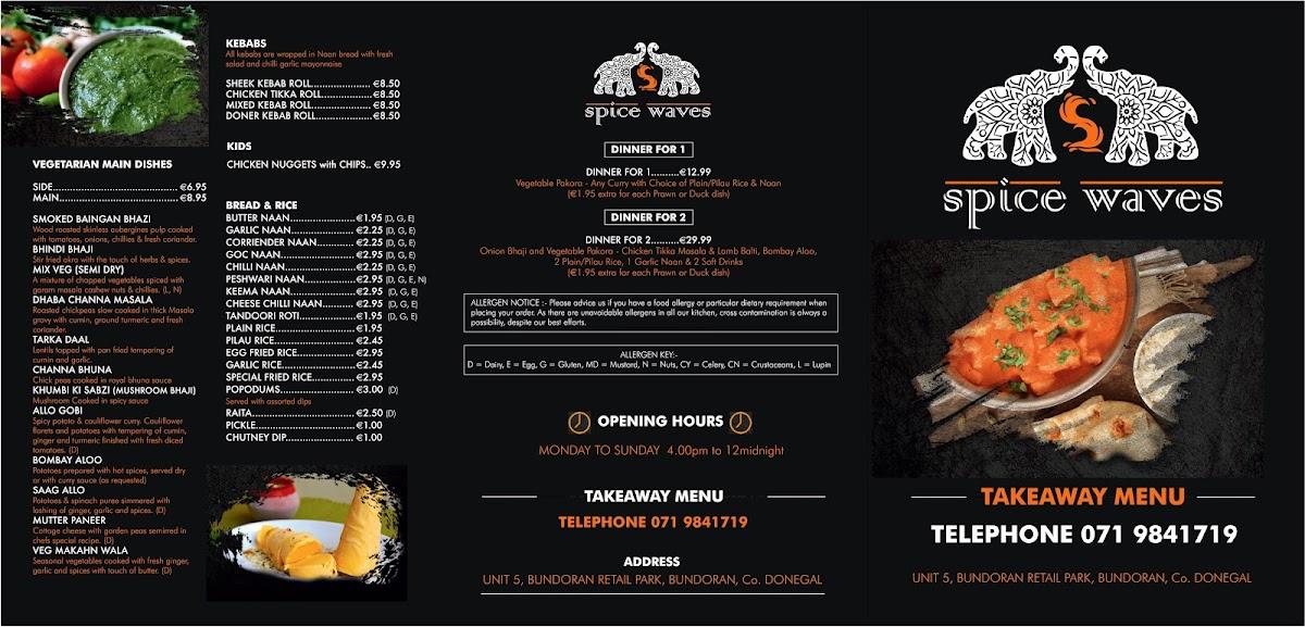 Menu at Spice Waves restaurant, Bundoran
