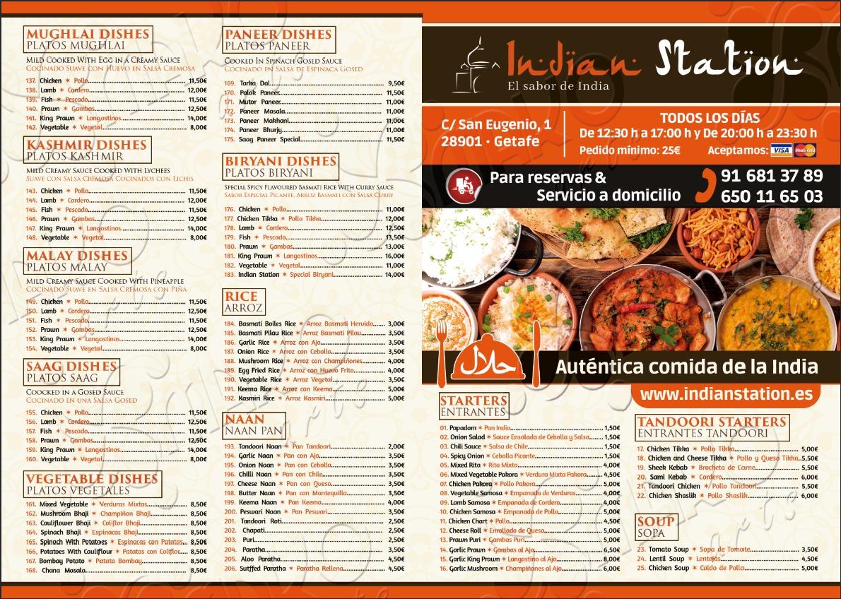 Carta del restaurante Indian Station Comida Hindú, Getafe