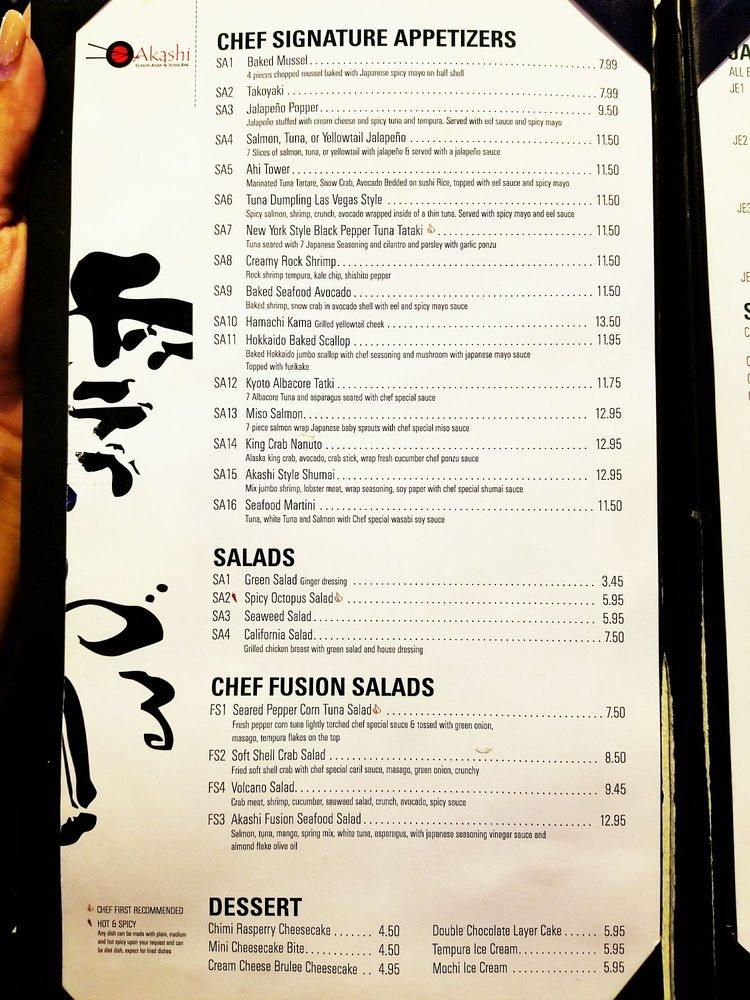 Menu at Akashi restaurant, Houston, W Lake Houston Pkwy #200