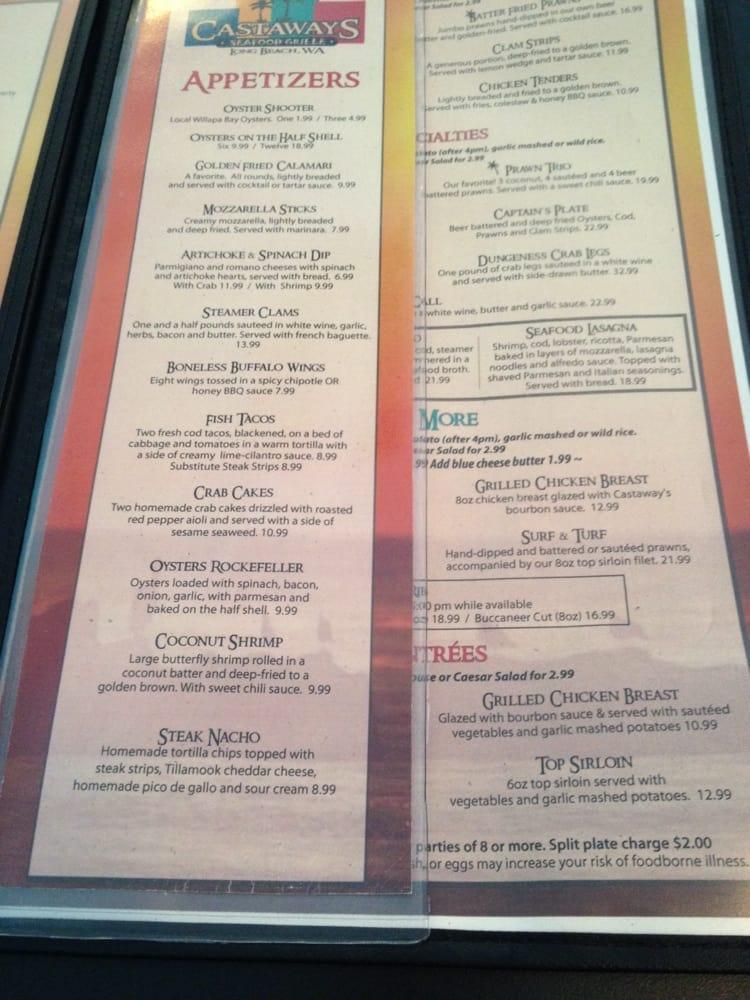 Menu at Castaway's Seafood Grille pub & bar, Long Beach