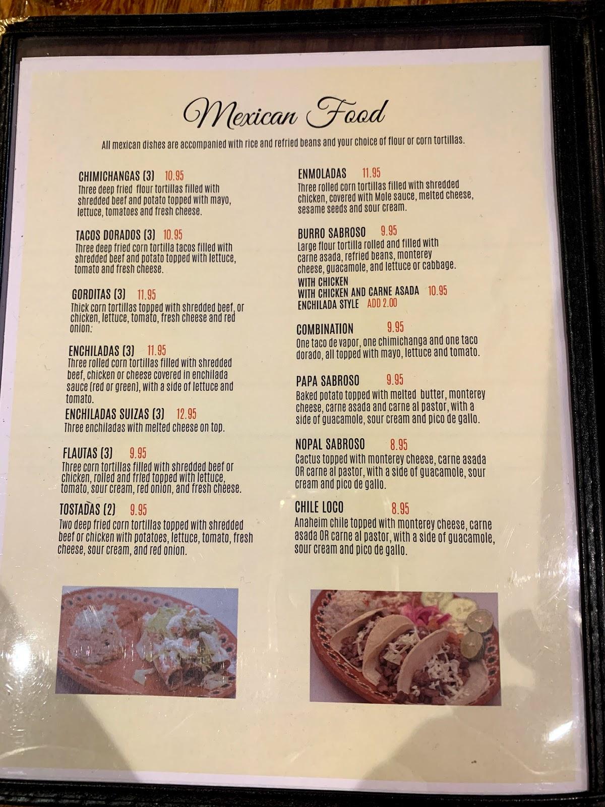 Carta de El Sabroso Restaurant, Rio Rico