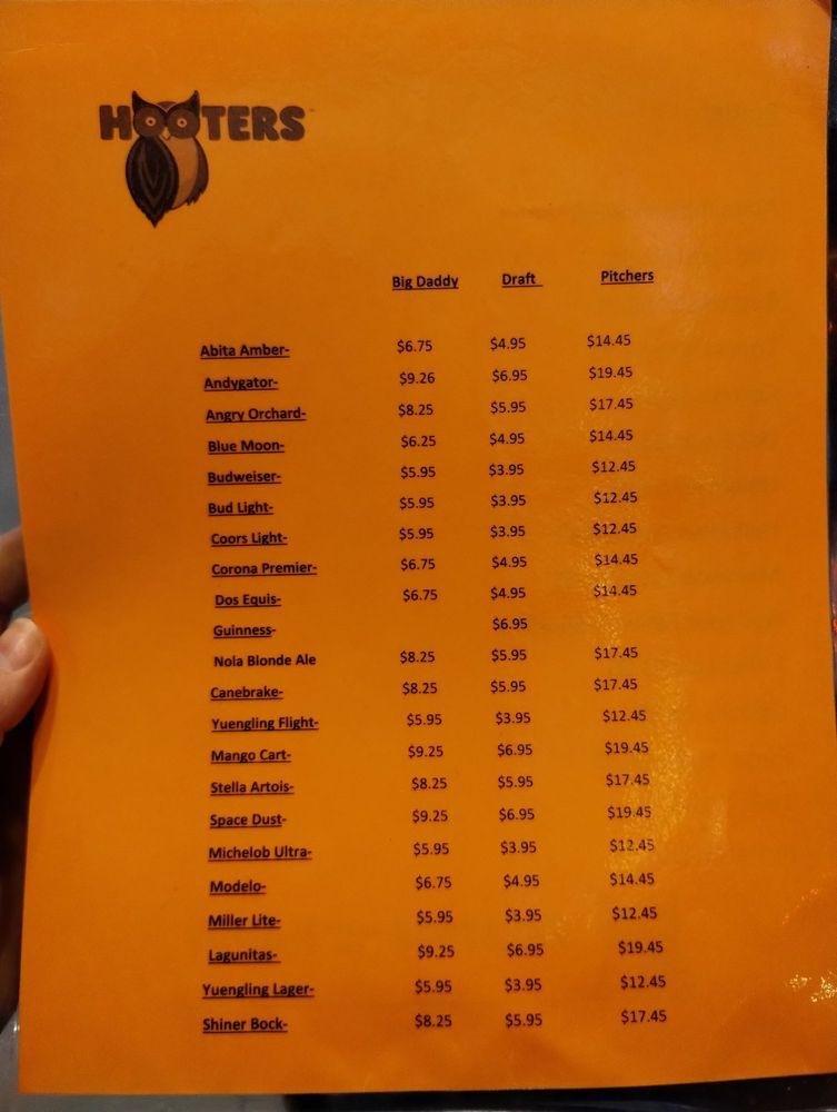 Menu at Hooters pub & bar, Slidell, Gause Blvd