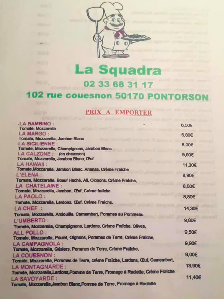 Menu at pizzeria la squadra, Pontorson