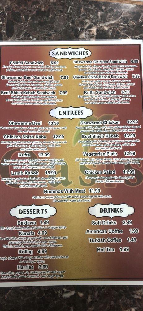 Menu at Oasis Mediterranean restaurant, Gallup, W Maloney Ave