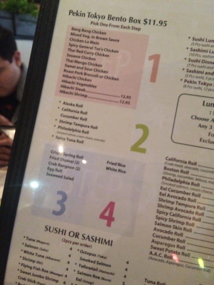 Menu at Pekin Tokyo restaurant, Allen Park