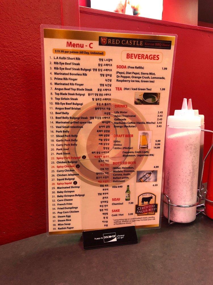 Menu at Red Castle Korean BBQ, Rialto