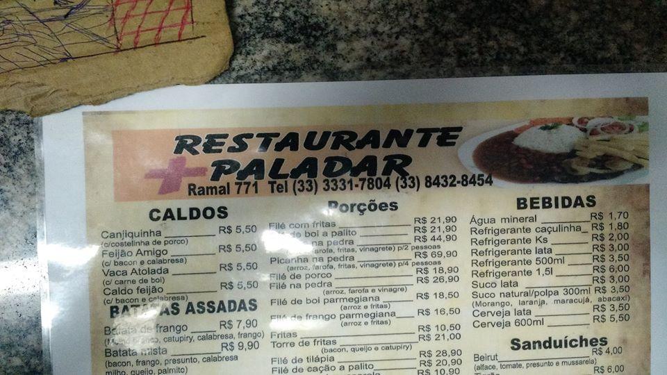 Menu em Restaurante + Paladar, Manhuaçu