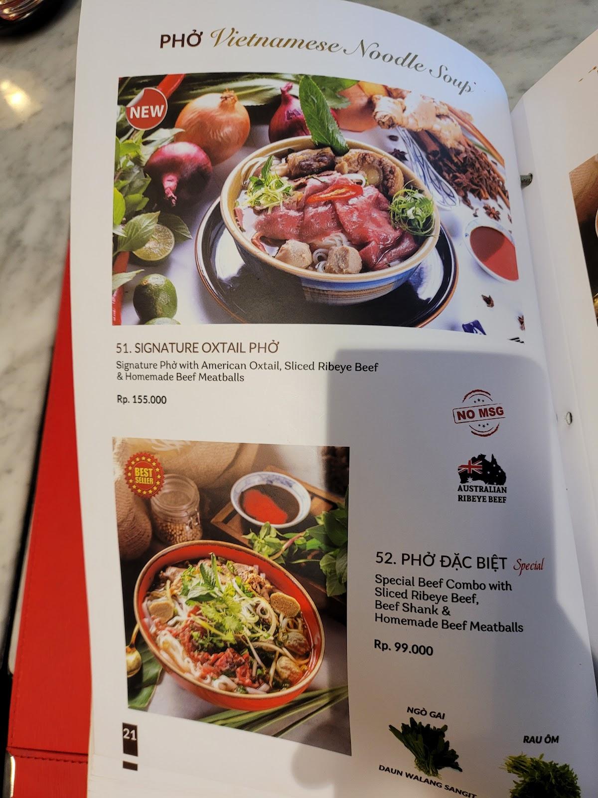 Menu at Saigon Delight restaurant, South Jakarta, Gandaria City Mall