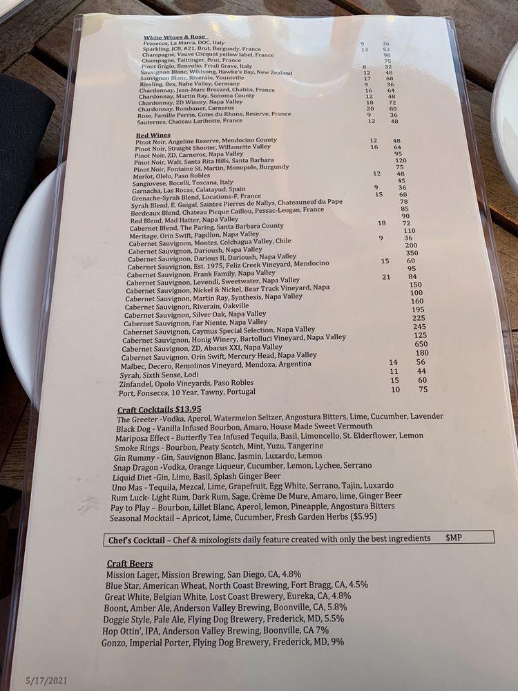 Menu at Sapphire restaurant, Laguna Beach, S Coast Hwy Suite 101