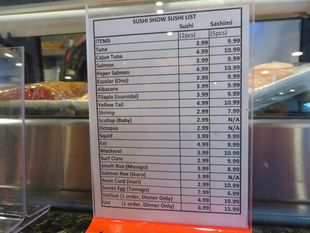 Menu at Show Sushi restaurant, San Dimas