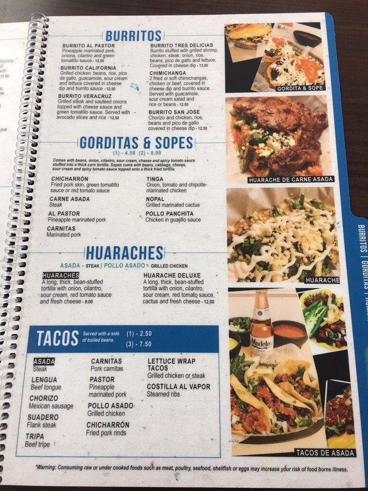 Menu at Taqueria La Patrona restaurant, Virginia Beach