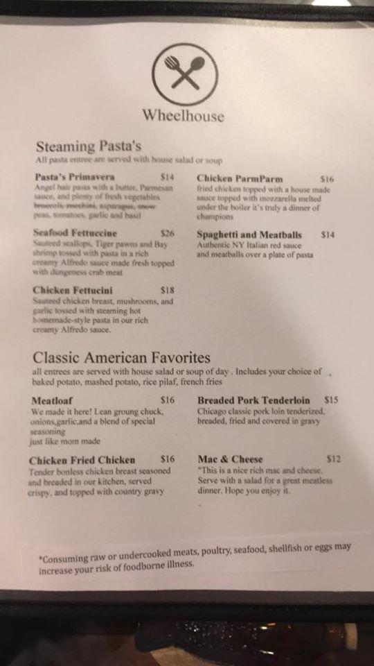 Menu at Wheelhouse Restaurant, Grayland