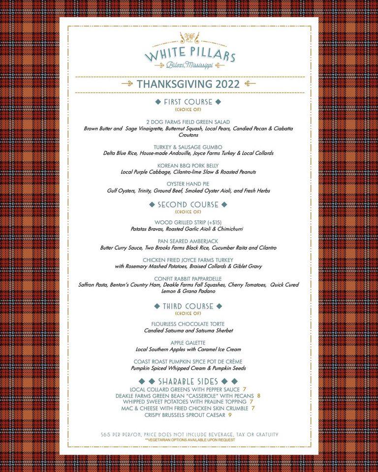 Menu at White Pillars Restaurant and Lounge, Biloxi
