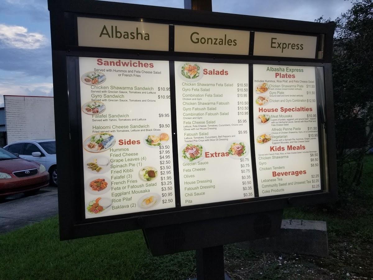 Menu at Albasha Express restaurant, Gonzales, N Airline Hwy