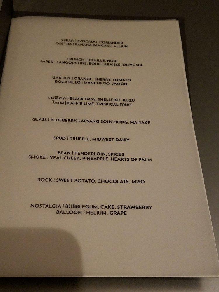 Menu at Alinea restaurant, Chicago