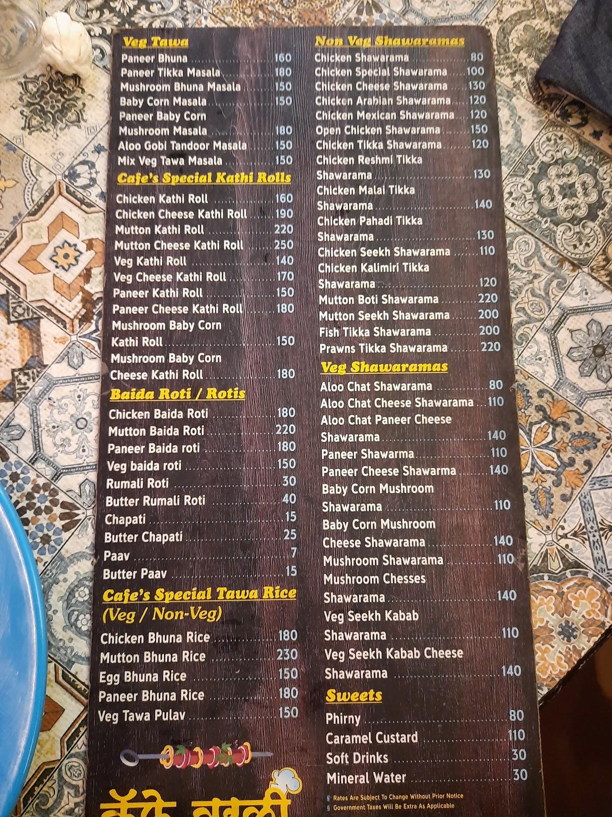 Menu at Cafe Worli, Mumbai