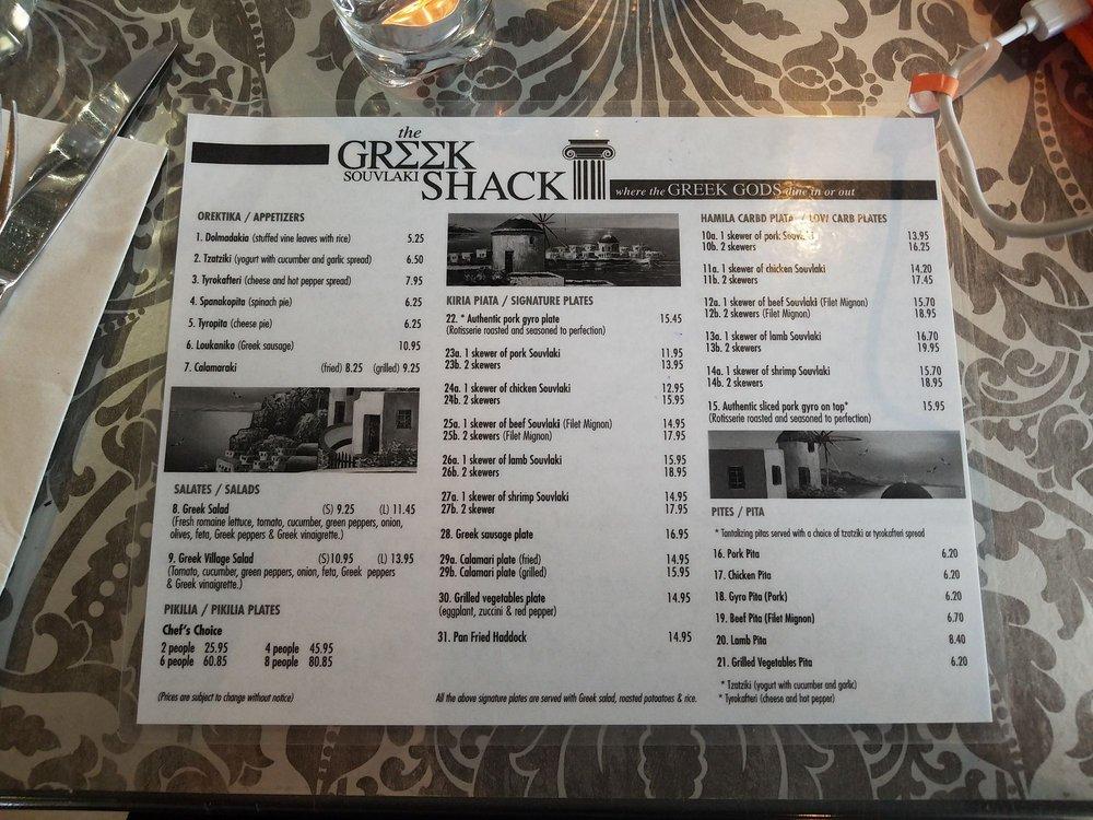 Menu at The Greek Souvlaki Shack restaurant, Ottawa