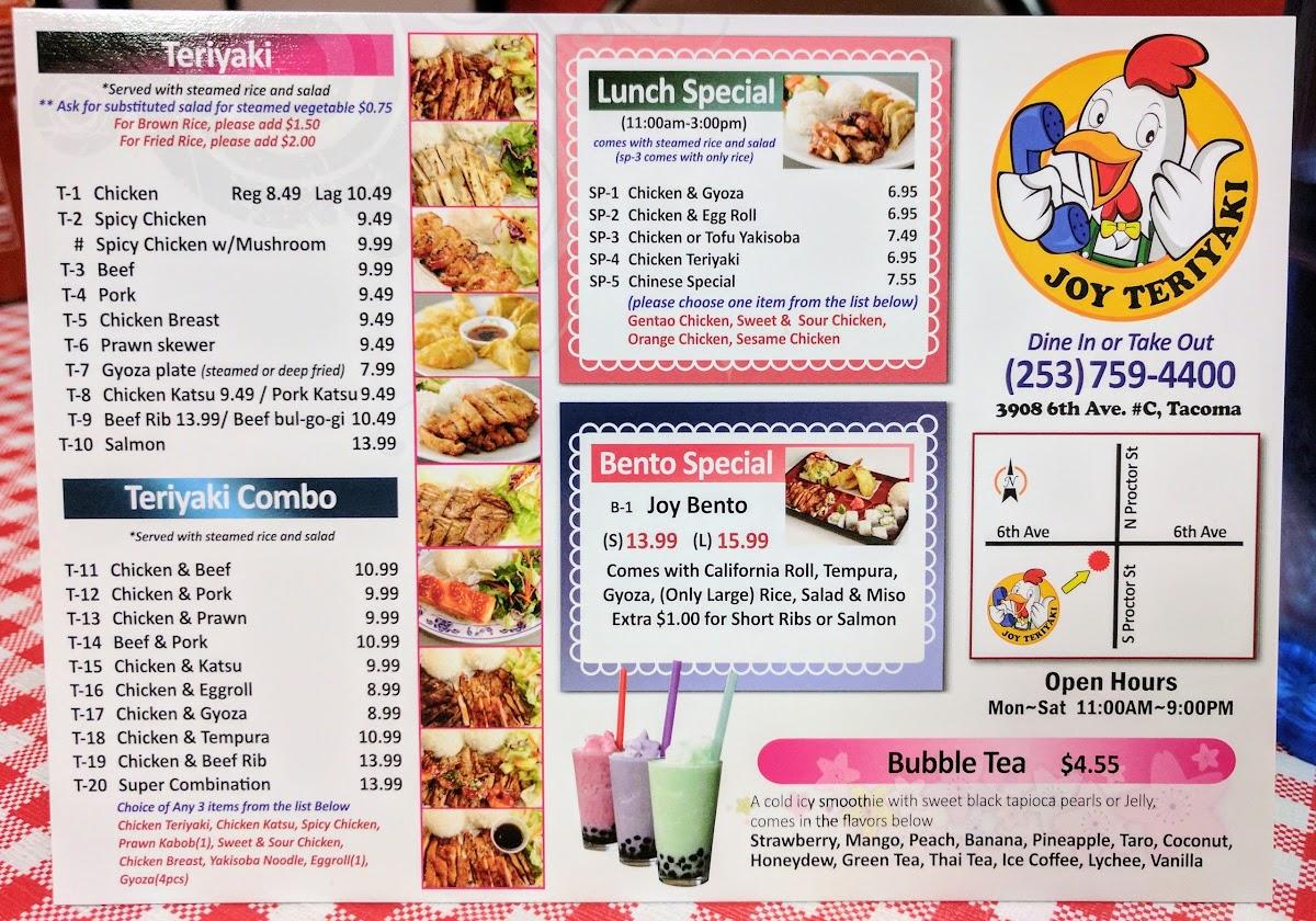 Menu at Joy Teriyaki restaurant, Tacoma, Bridgeport Way W Unit 100