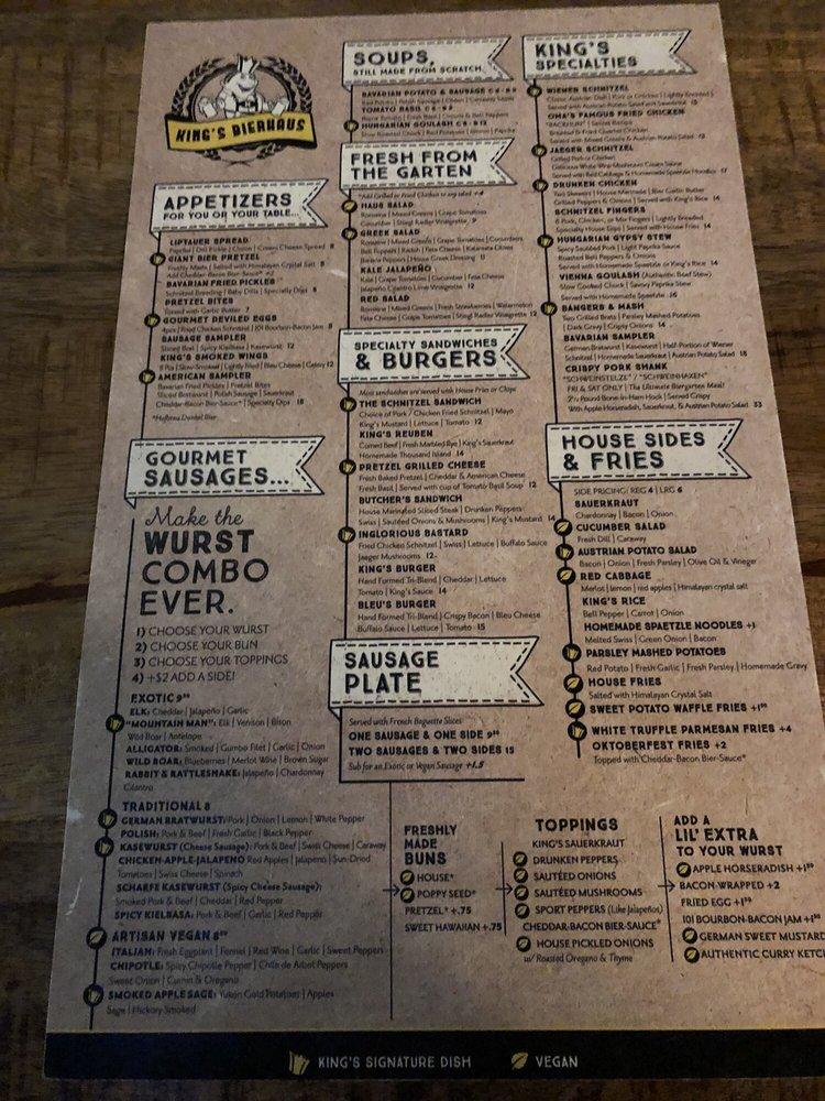 Menu at King's BierHaus pub & bar, Houston, E T C Jester Blvd