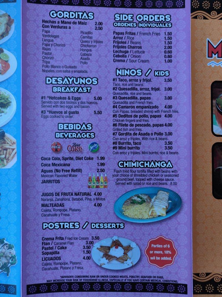 Menu at Mega Taco restaurant, Norcross