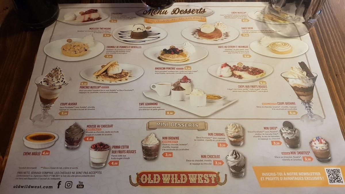 Menu au Old Wild West restaurant, Torcy