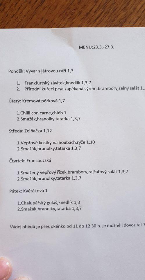 Menu at Pohostinství u Kaňů restaurant, Kobylí