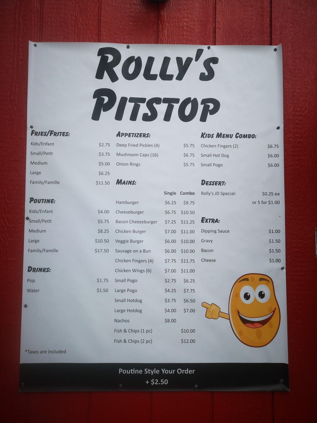 Menu at Rollys Pitstop restaurant, Bonfield