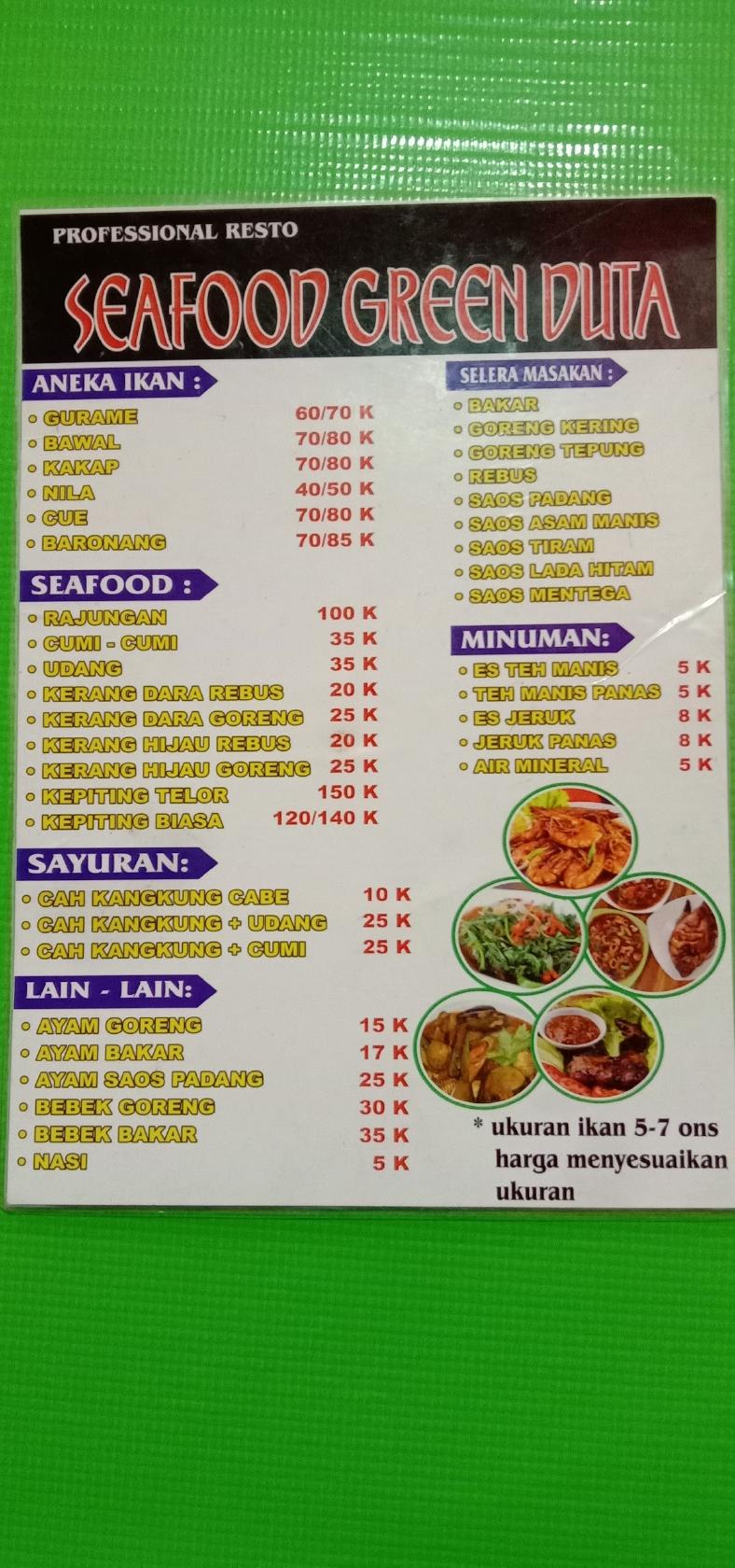 Menu at Seafood Green Duta restaurant, Bekasi Regency