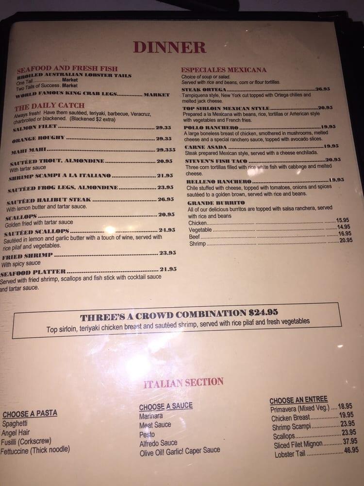 Menu at Steven's Steak & Seafood House steakhouse, Commerce