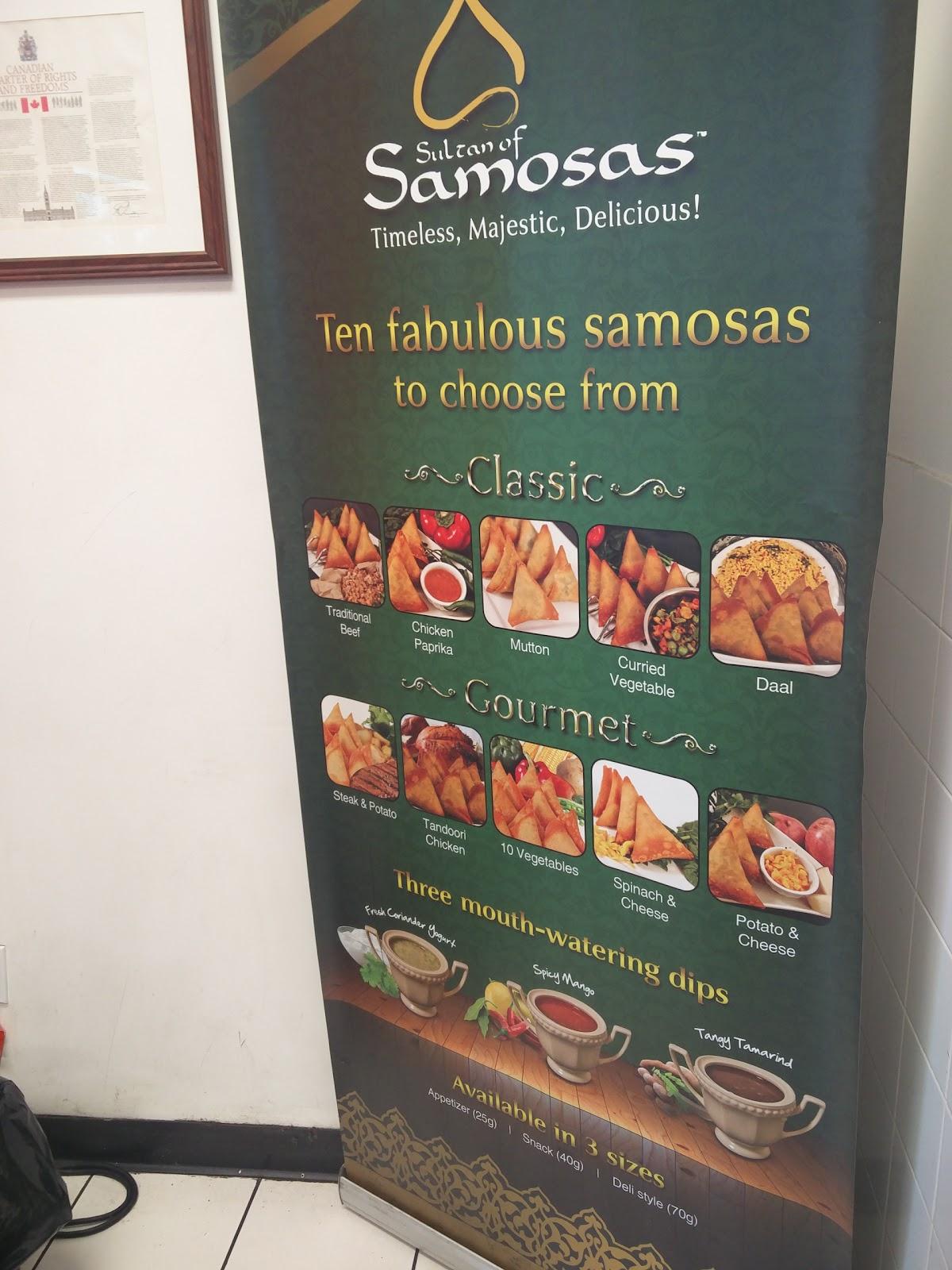 Menu at Sultan Of Samosas fast food, Toronto, O'Connor Dr