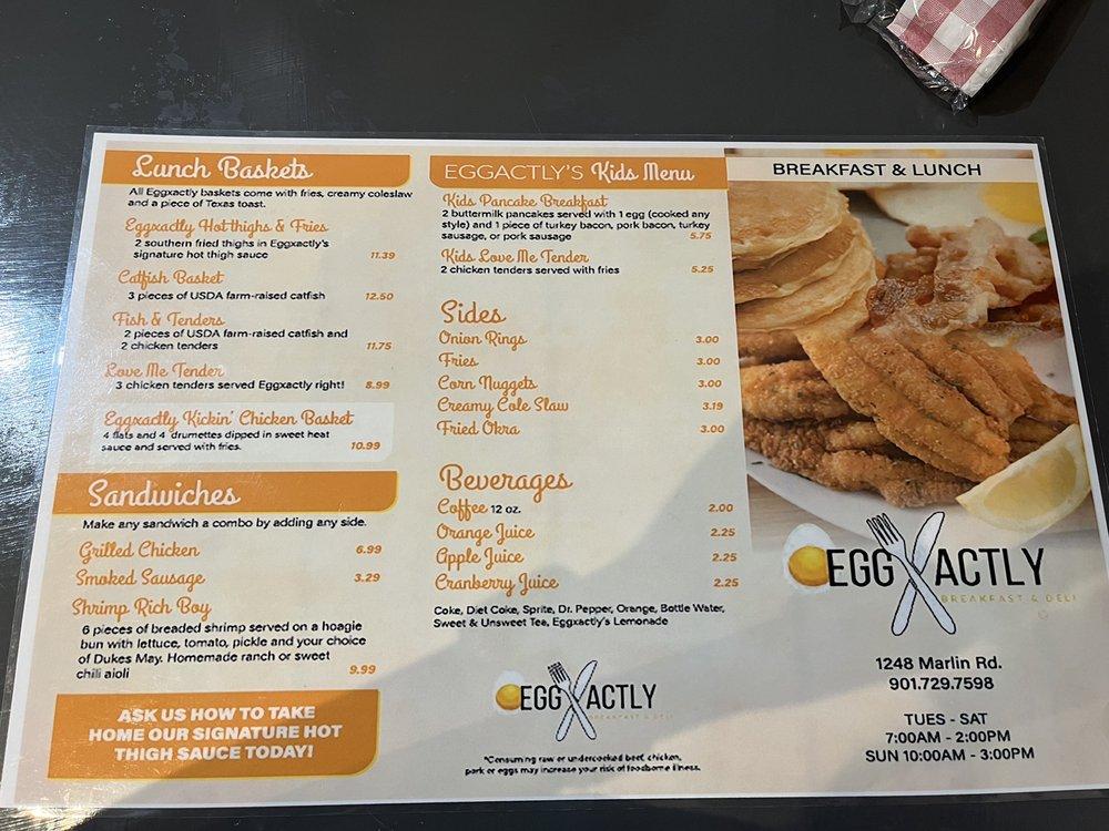 Menu at Eggxactly Breakfast & Deli restaurant, Memphis
