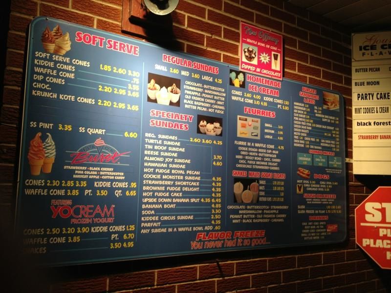 Menu at Flavor Freeze, Elkhart, US Highway 33