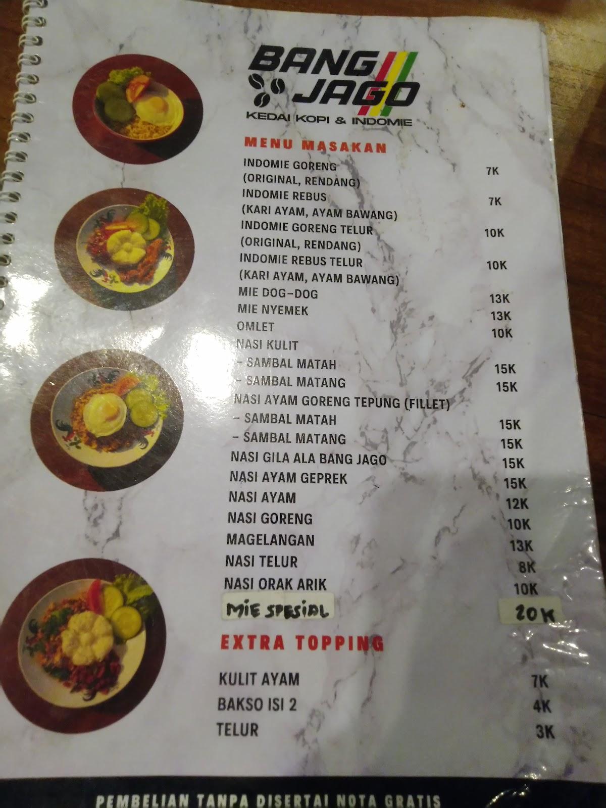 Menu at Kedai Kopi Dan Indomie Bang Jago, Bantul