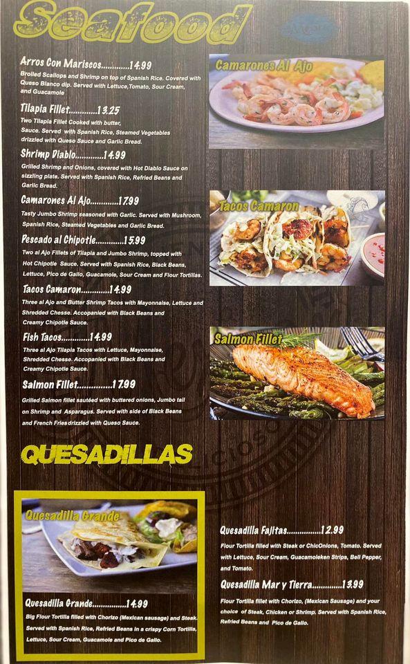 Menu at Rancho Viejo Mexican restaurant, Alexandria