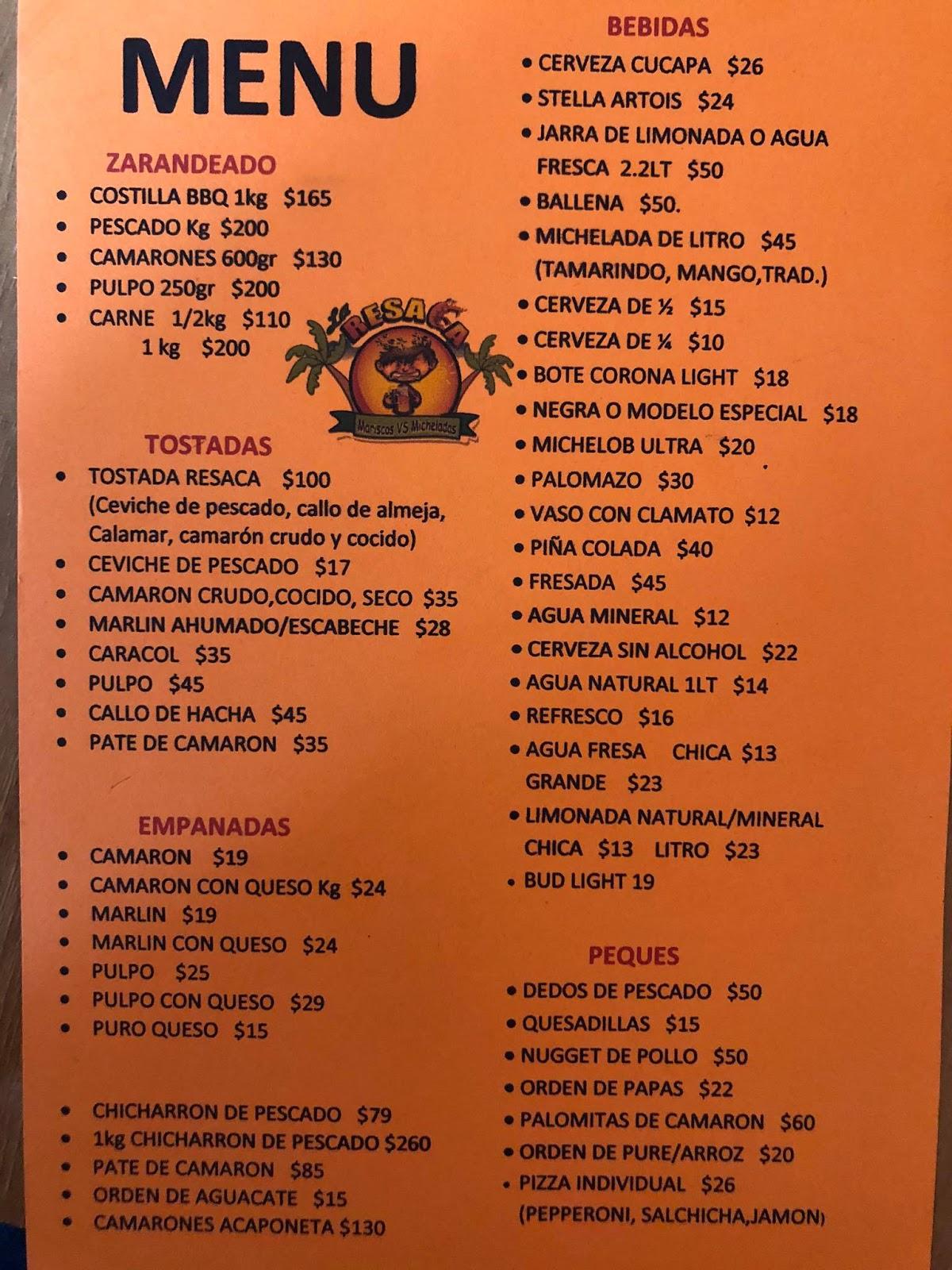 Carta del restaurante Resaca Mariscos Vc Micheladas, Tepic