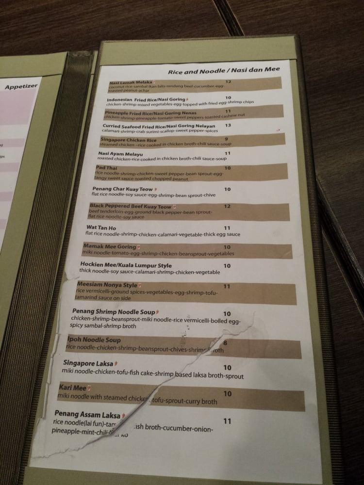 Menu at Restoran Malaysia restaurant, Richmond Hill