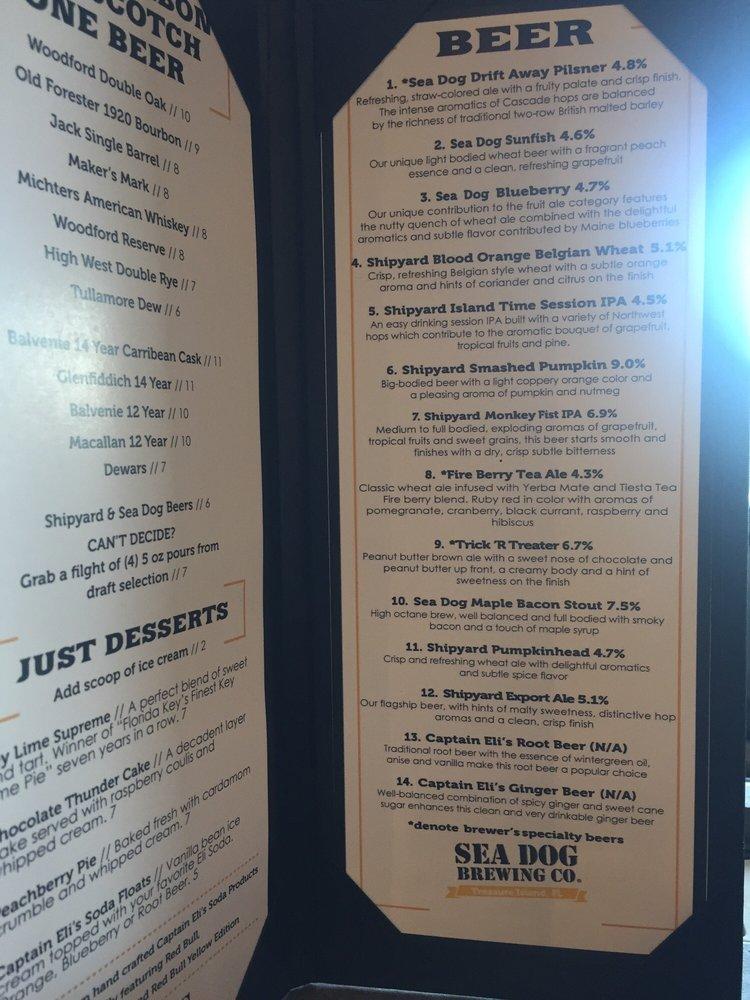 Menu at Sea Dog Brewing Co. pub & bar, Treasure Island