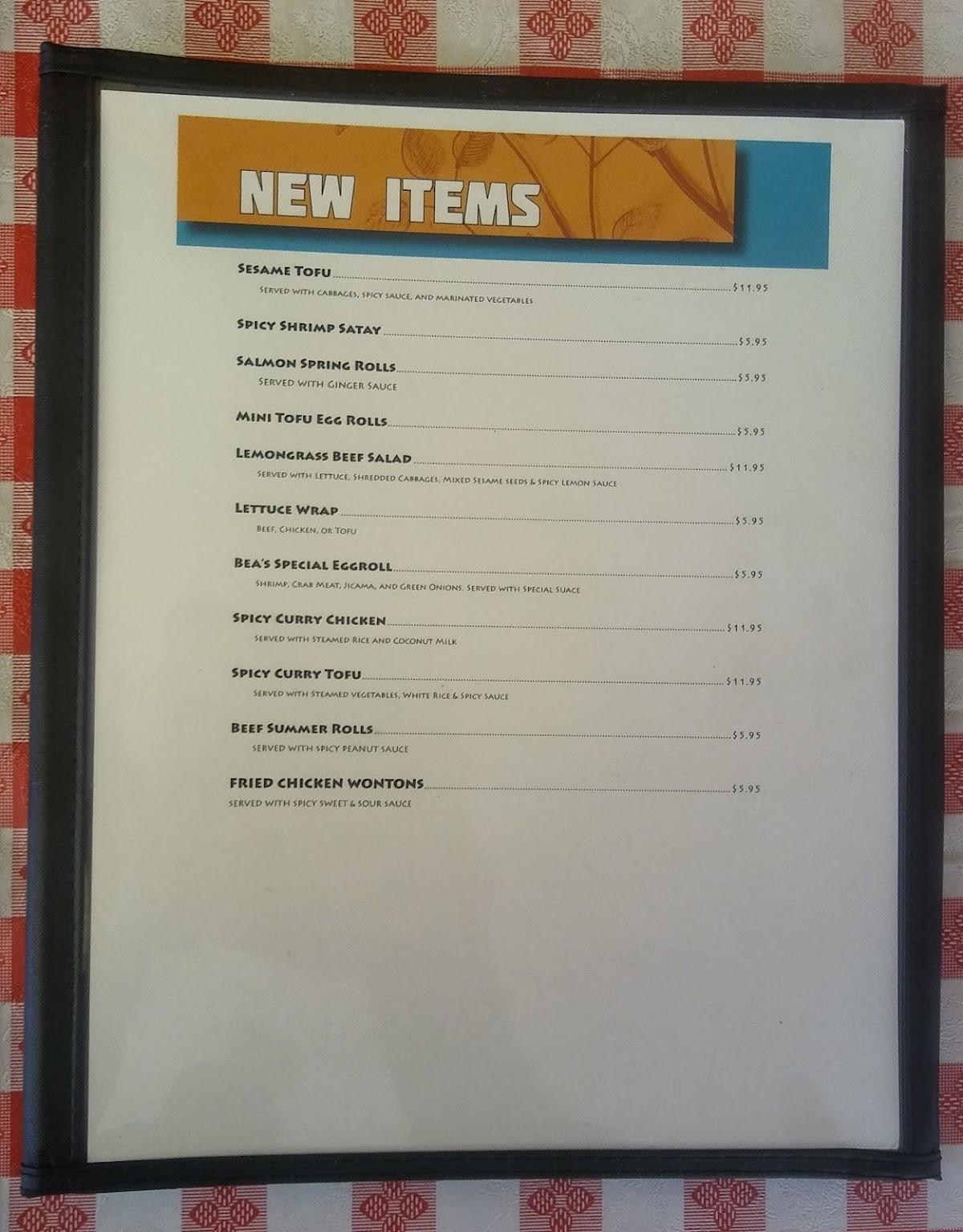 Menu at Bea's Wok N Roll restaurant, DeKalb