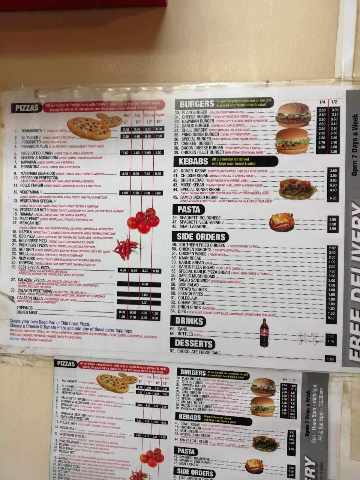 Menu at Best Pizza restaurant, Sheffield