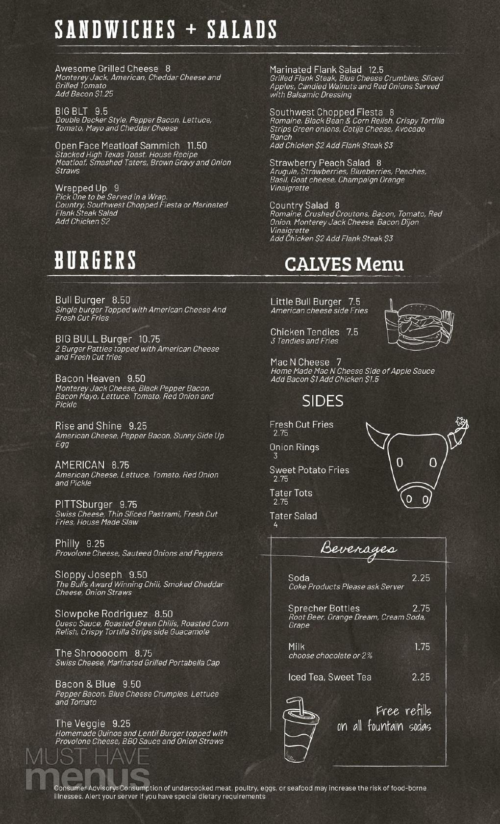 Menu at Big Bull Burger Bar, Cincinnati