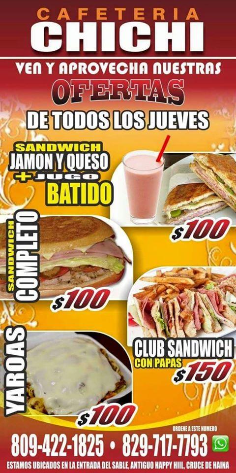 Menu at Cafetería Chichi, Bajos de Haina
