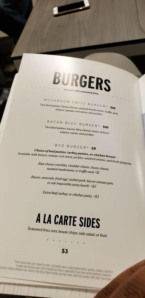 Menu at Drive Shack pub & bar, Richmond
