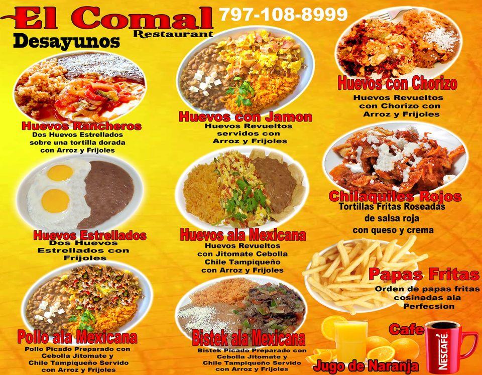 Carta de El Comal Restaurant, Zacatlán