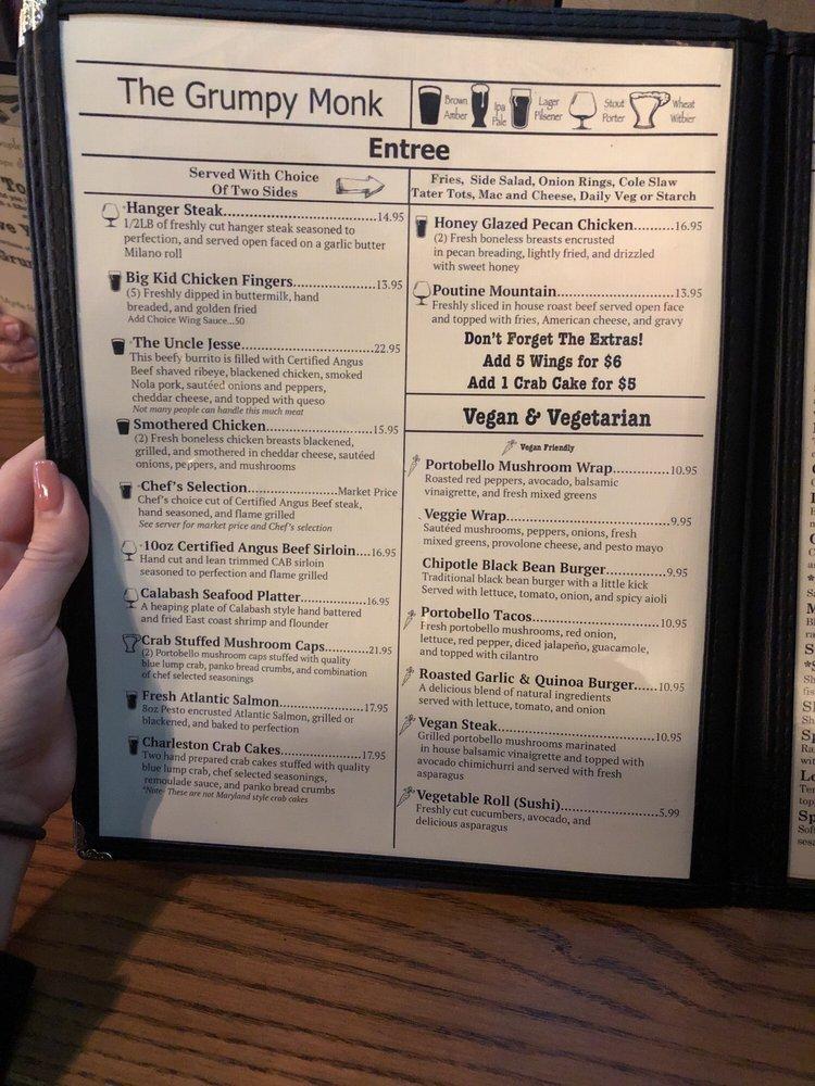 Menu at The Grumpy Monk Carolina Forest restaurant, Myrtle Beach