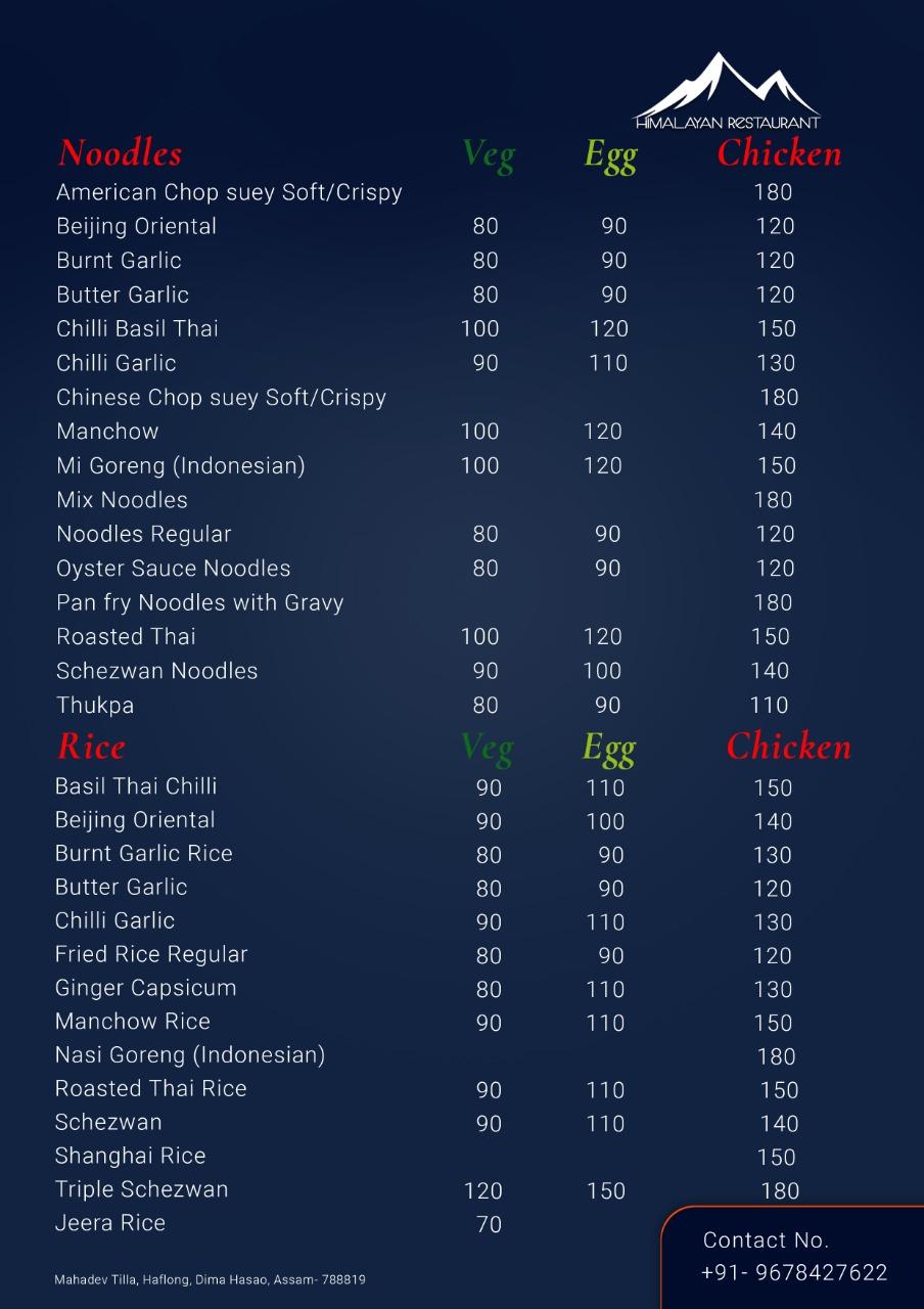 Menu at Himalayan Restaurant, Haflong