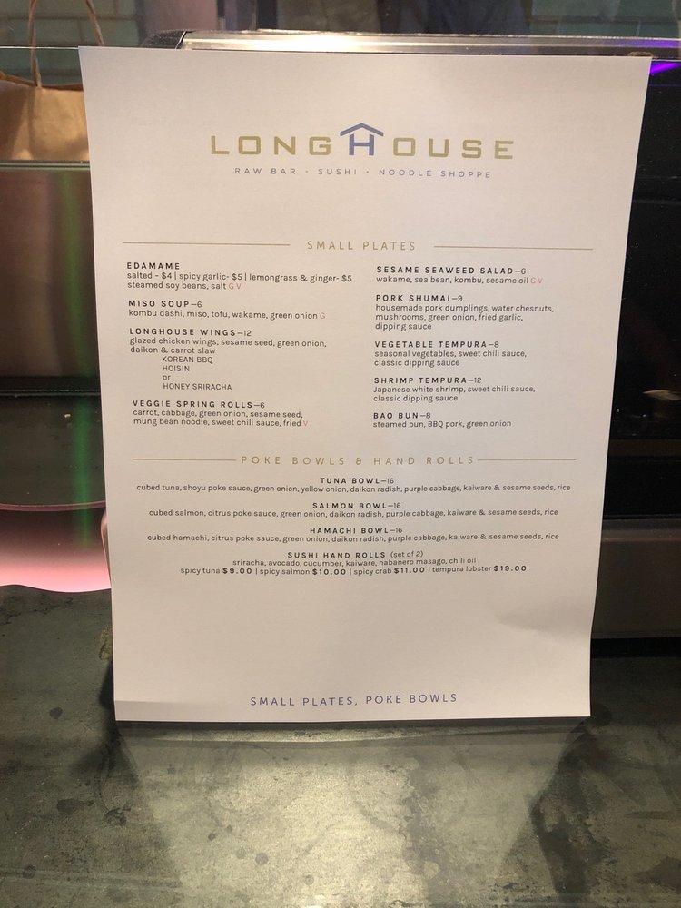 Menu at Longhouse restaurant, Ridgefield
