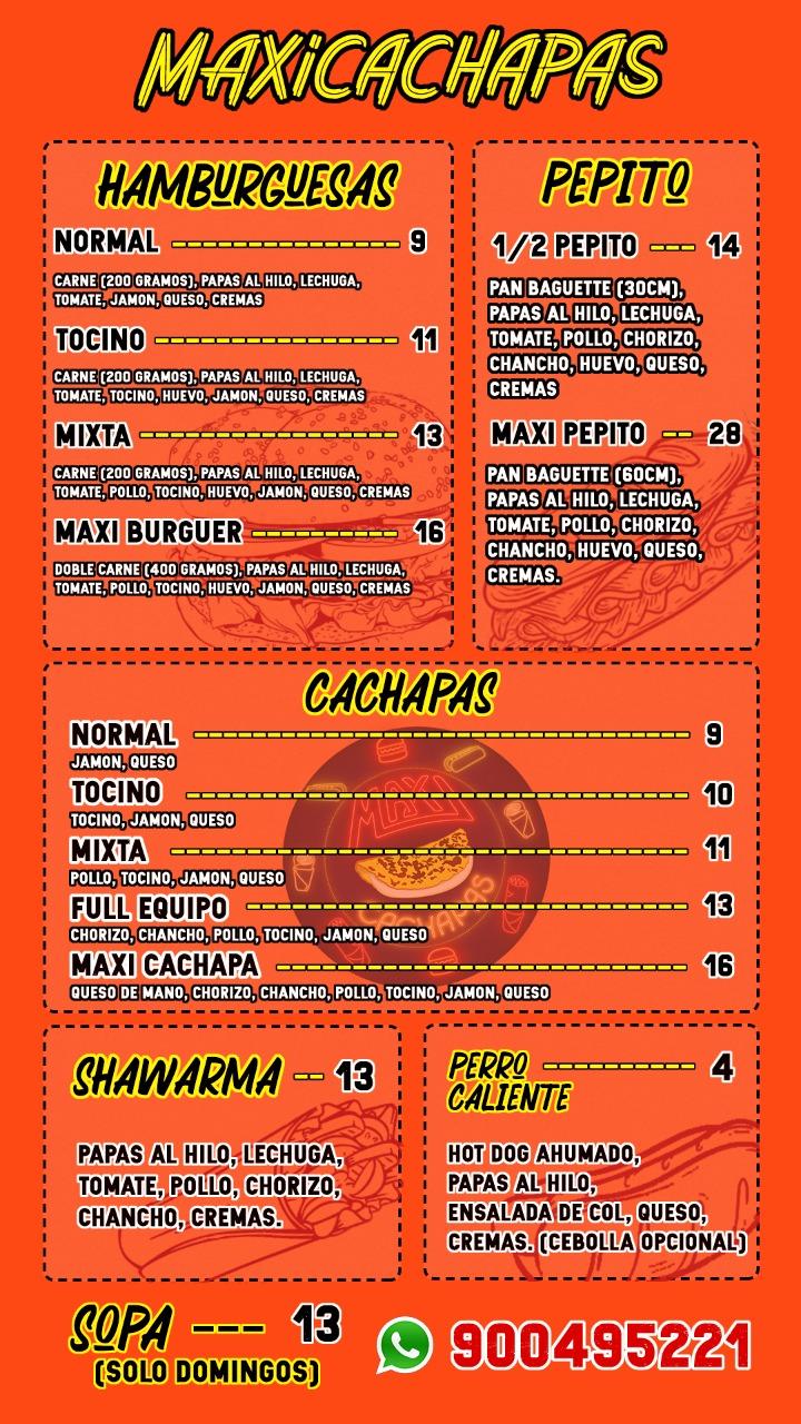 Carta del restaurante Maxicachapas, Rimac