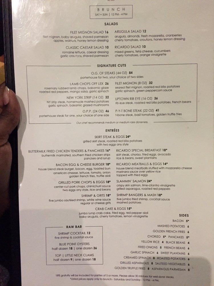Menu at Ricardo Steakhouse, New York City, 2nd Ave