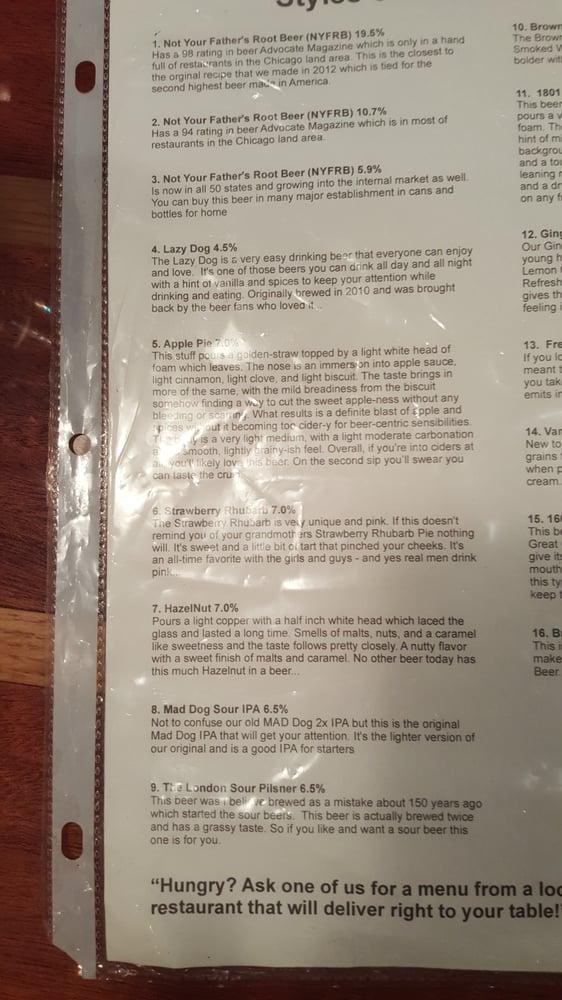 Menu at Small Town Brewery, Wauconda