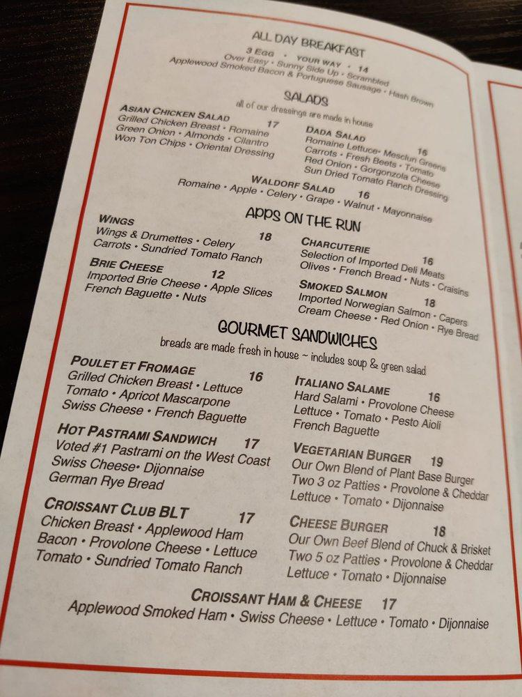 Menu at The Café at DaDa cafe, Honolulu